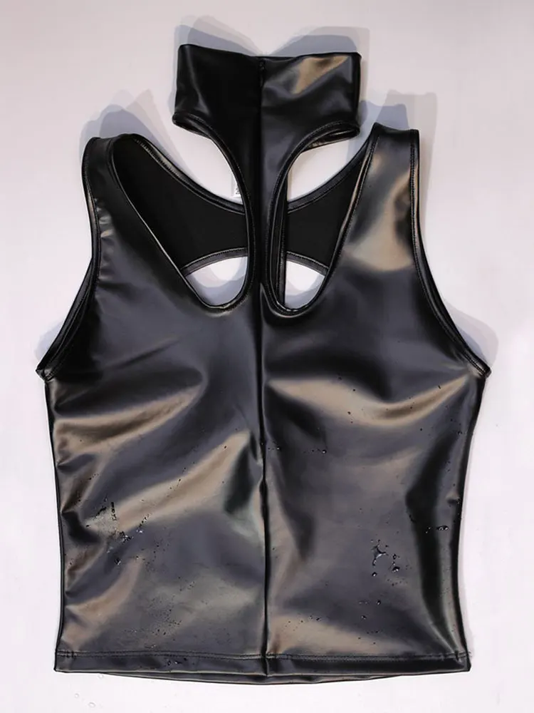 Sexy-Latex-PU-Faux-Leather-Hollow-Out-T-shirt-Oil-Shiny-Tight-Tops ...