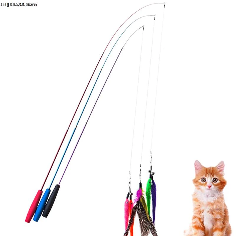Cat Teaser Wand Flexible Three-section Telescopic Fishing Rod Cat Toy ...