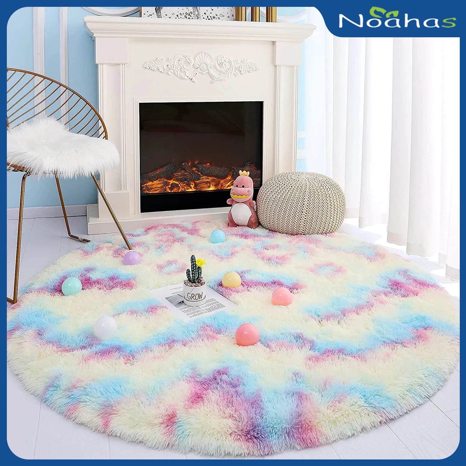 Noahas-Round-Rainbow-Rug-For-Girls-Kids-Bedroom-Rugs-Circular-Fluffy ...