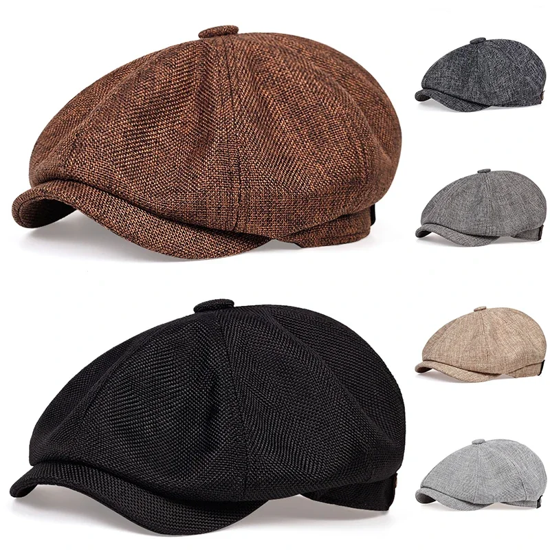 Men Casual Newsboy Hat Spring Autumn Retro Beret Hats Wild Casual Hats ...