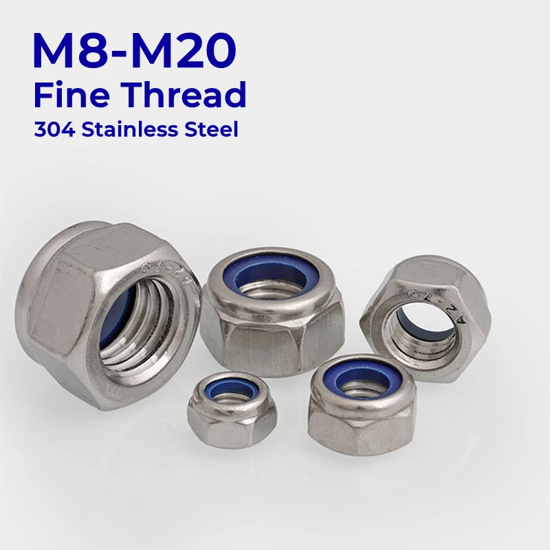 M8-M10-M12-M14-M16-M18-M20-304-Stainless-Steel-Fine-Thread-Hex-Nylon ...