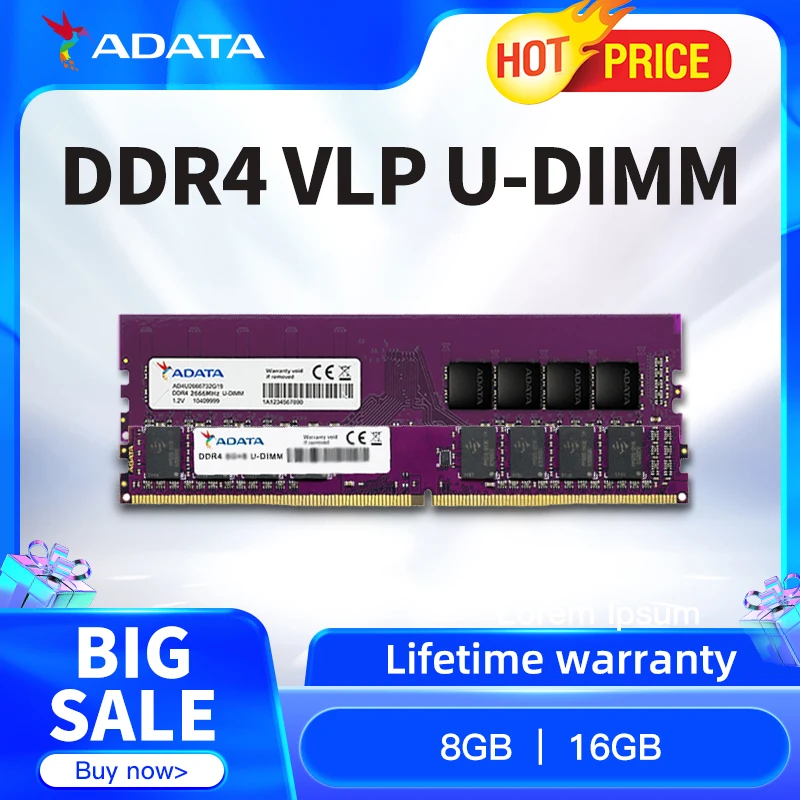 Adata-DDR4-2666-vlp-U-DIMM-ram-8gb-16-2666mhz-3200mhz-mem-ria-desktop ...