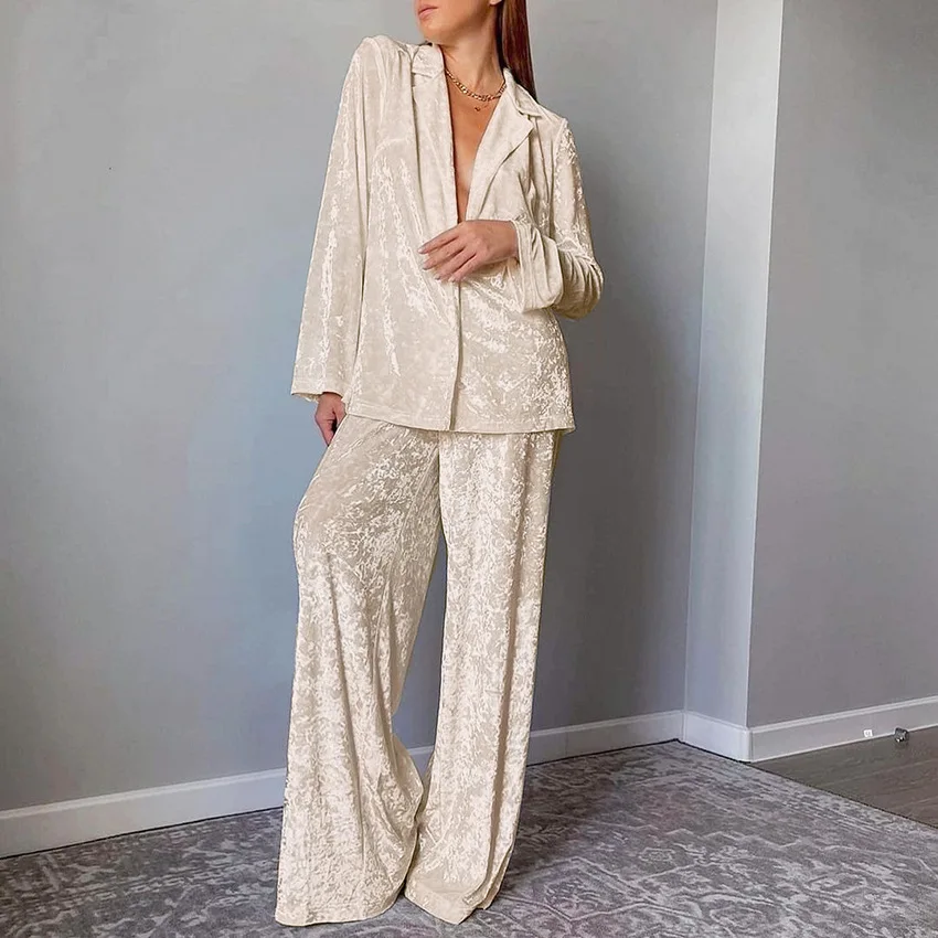 Winter Loose Velvet Two Piece Set Women Outfit Elegant Long Sleeve Top ...