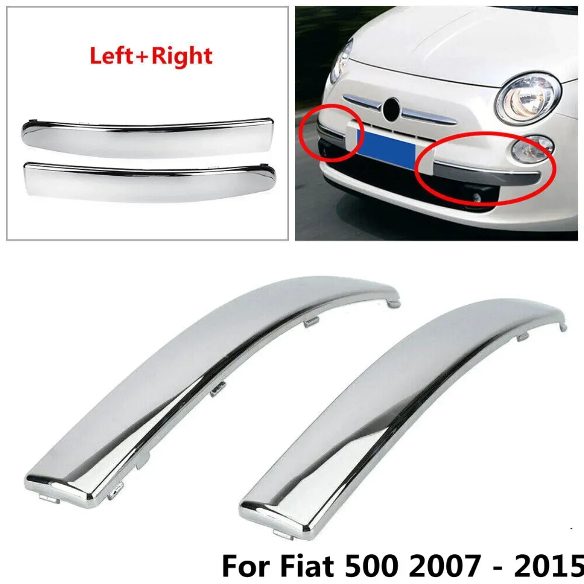 Chrome-Silver-Car-Front-Bumper-Moulding-Lower-Trim-For-Fiat-500-2007 ...