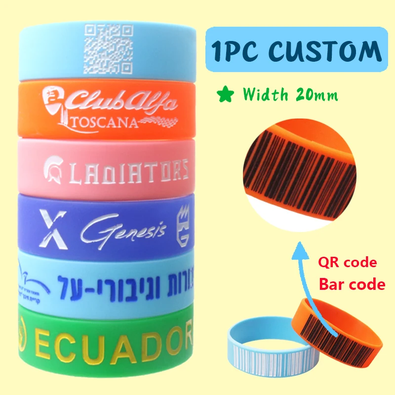 1 PC DIY Widen Size Silicone Bracelet Bar Code QR Code Birthday Party ...