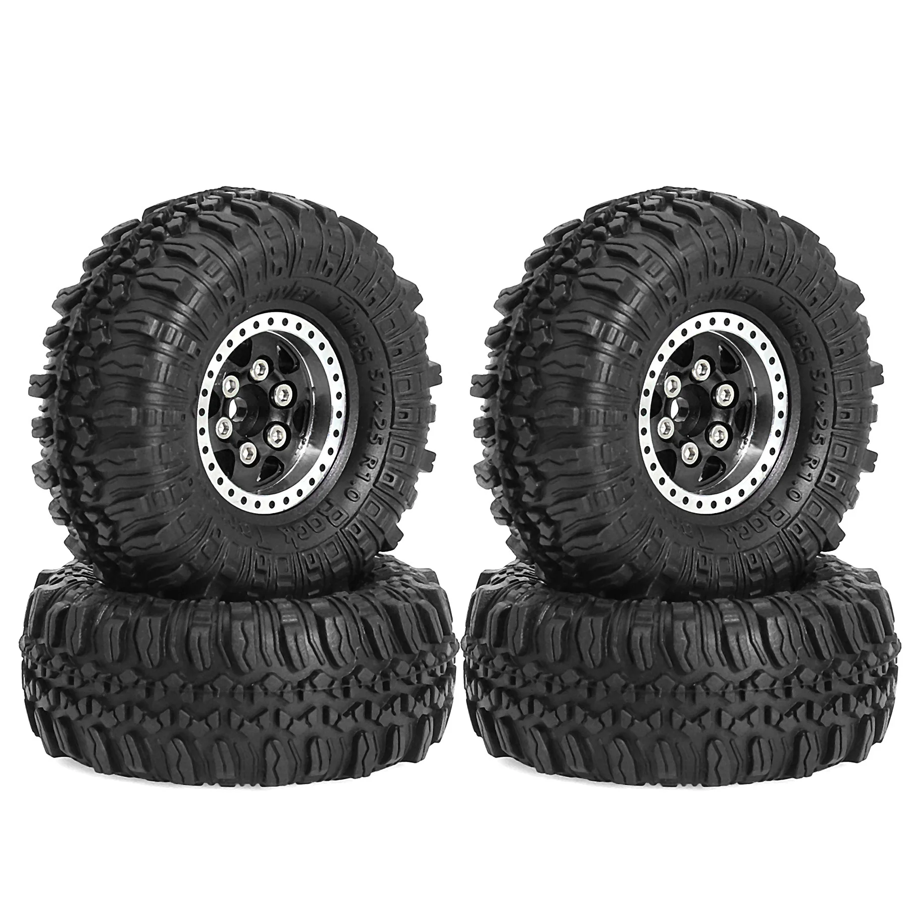 4pcs Beadlock Metal Wheel Rims 57mm 1.0" Tire Rubber Tires Set For ...