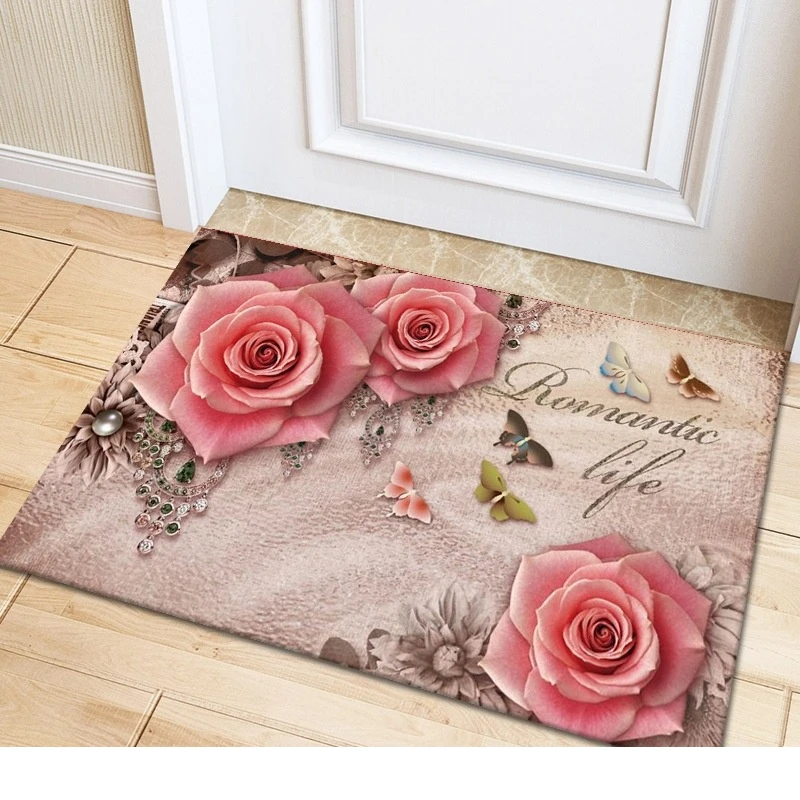 Felpudo-de-puerta-de-entrada-con-estampado-3D-de-flores-para-decoraci-n ...