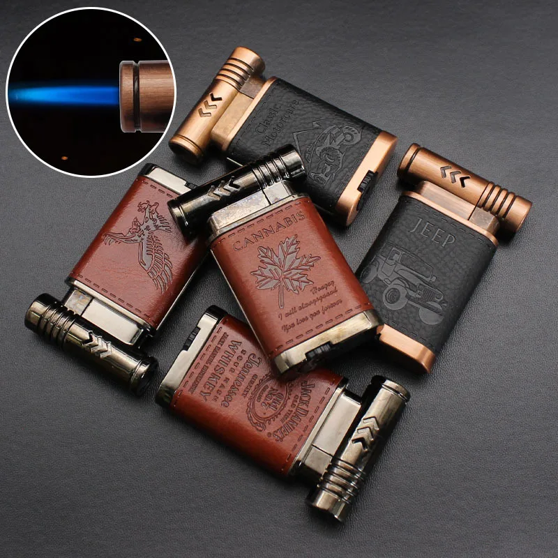 New-Creative-Leather-Windproof-Lighter-Metal-Straight-through-Blue ...