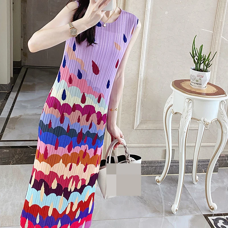 Design a high-end dress with printed pleated vest skirt for women ...