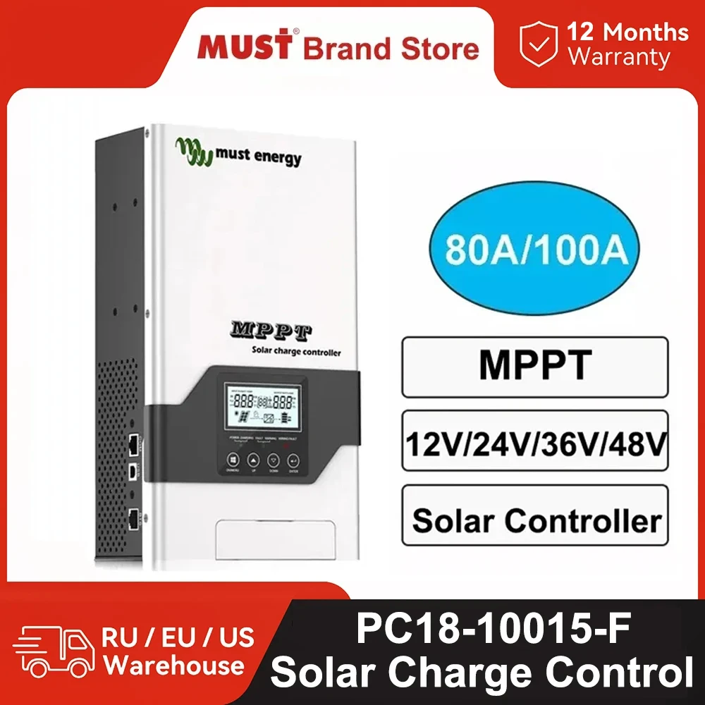 MUST Energy PC1800F 60A 80A 100A MPPT Solar Charge Controller 12V 24V 36V 48V Battery Voltage ...