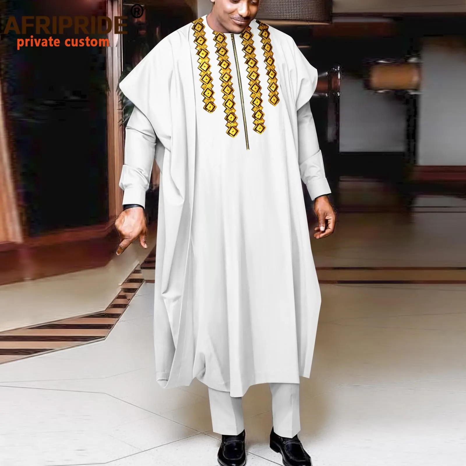 African-Suits-for-Men-Embroidery-Agbada-Robe-Shirts-and-Pants-Set ...