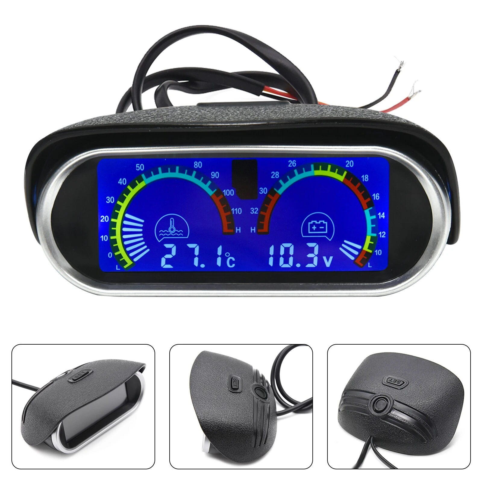 2 in 1 LCD Car Water Temp Gauge Temperature Sensor 10mm Meter Voltmeter ...
