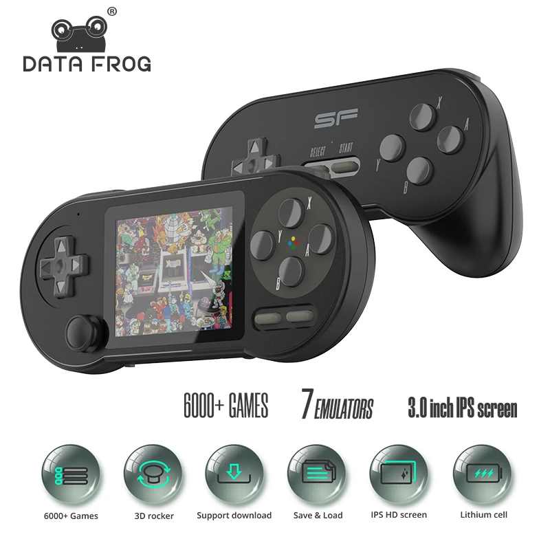 DATA FROG Mini Consola de Jogos Portátil, Leitor Portátil, Preto, IPS, SF2000, Embutido 6000 ...