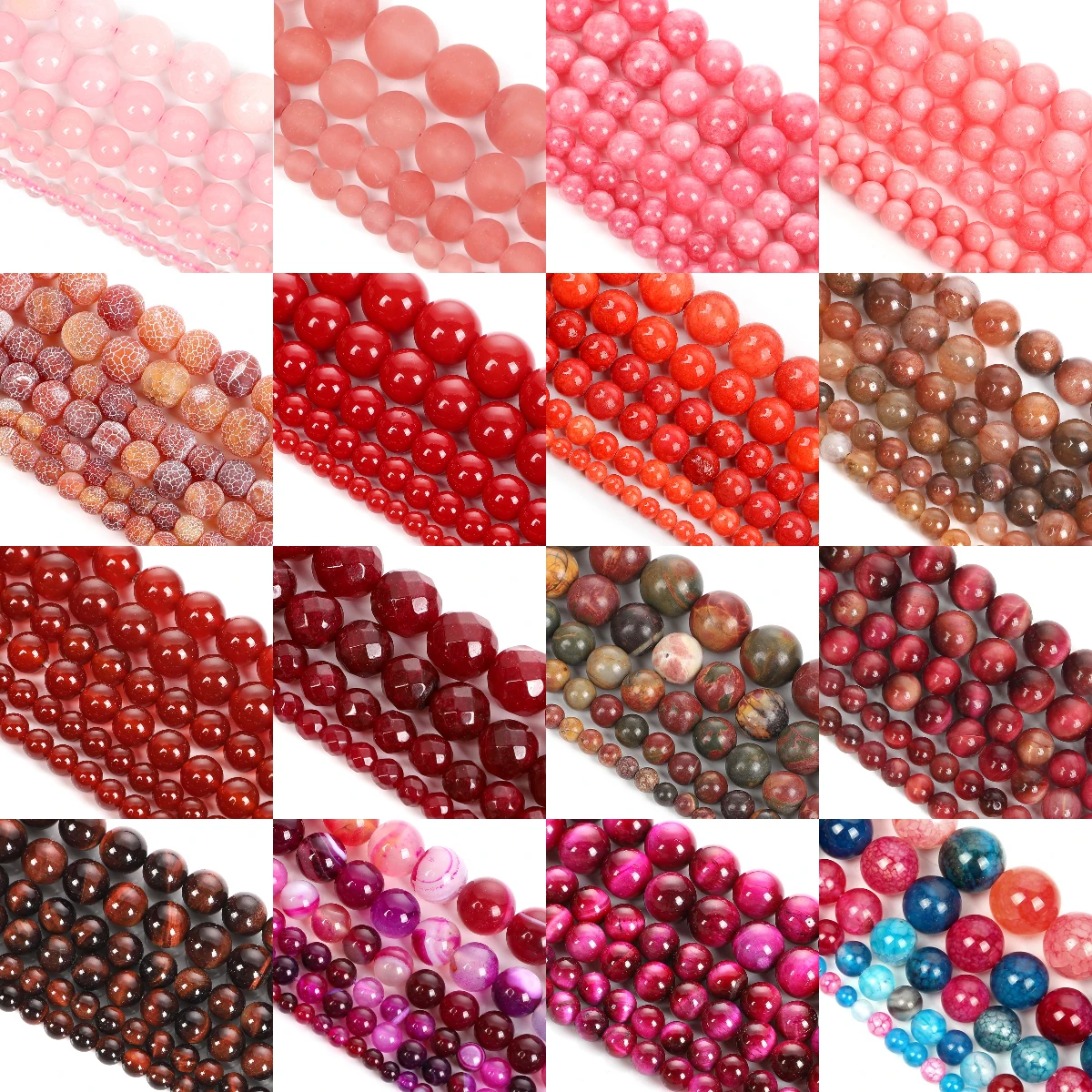Perles-en-pierre-naturelle-rouge-il-de-tigre-Agate-rose-Quartz-Jade ...