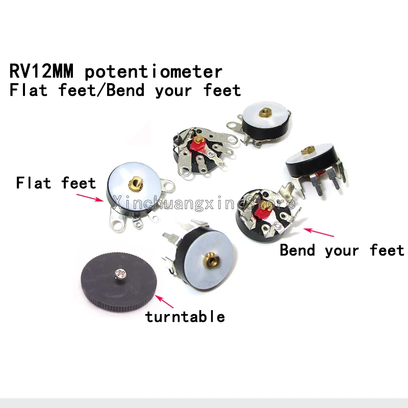 5PCS RV12MM Curved Foot Flat Foot Potentiometer with Switch B103 10K ...