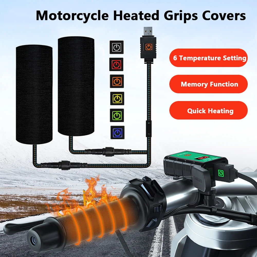 Heated-Motorcycle-Handlebar-Grips-USB-Waterproof-6-Gear-Electric-Heated ...
