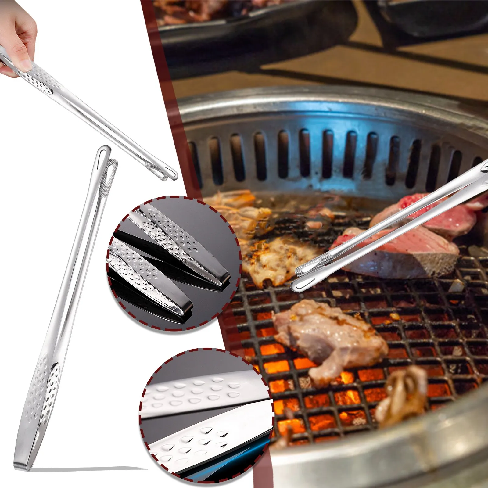Stainless-Steel-Grill-Tongs-Food-Clip-BBQ-Steak-Clip-Bread-Tong-Cooking ...