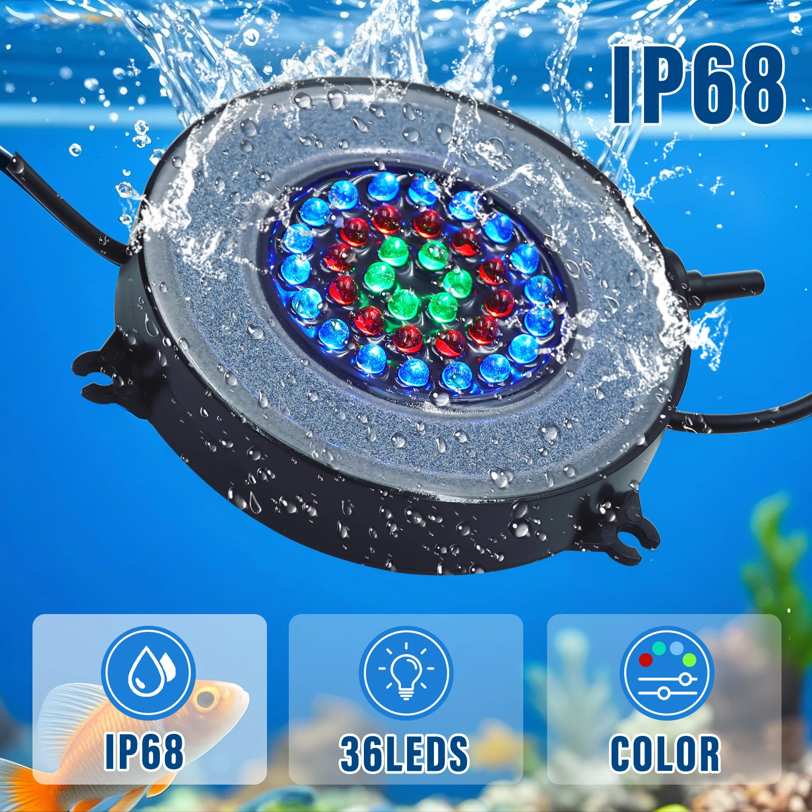 IP68 Waterproof RGB LED Underwater Light 36LEDs DC12V Fish Tank ...