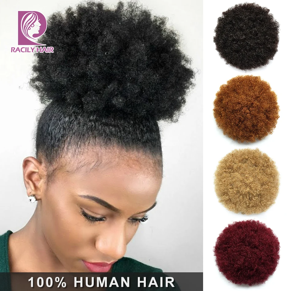 Racily Hair Afro Puff Drawstring Ponytail Human Hair Ombre Kinky Curly ...