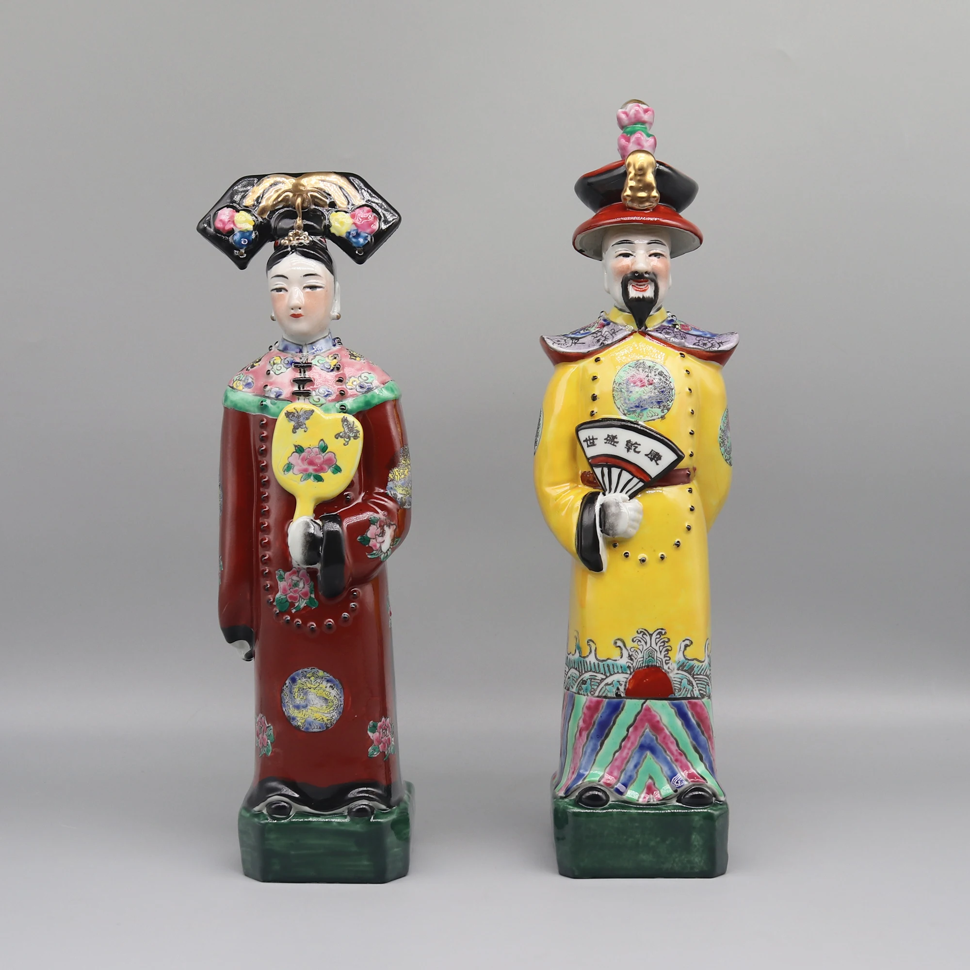 Ceramic statues of Chinese emperor and empress in Qing dynasty, table ...