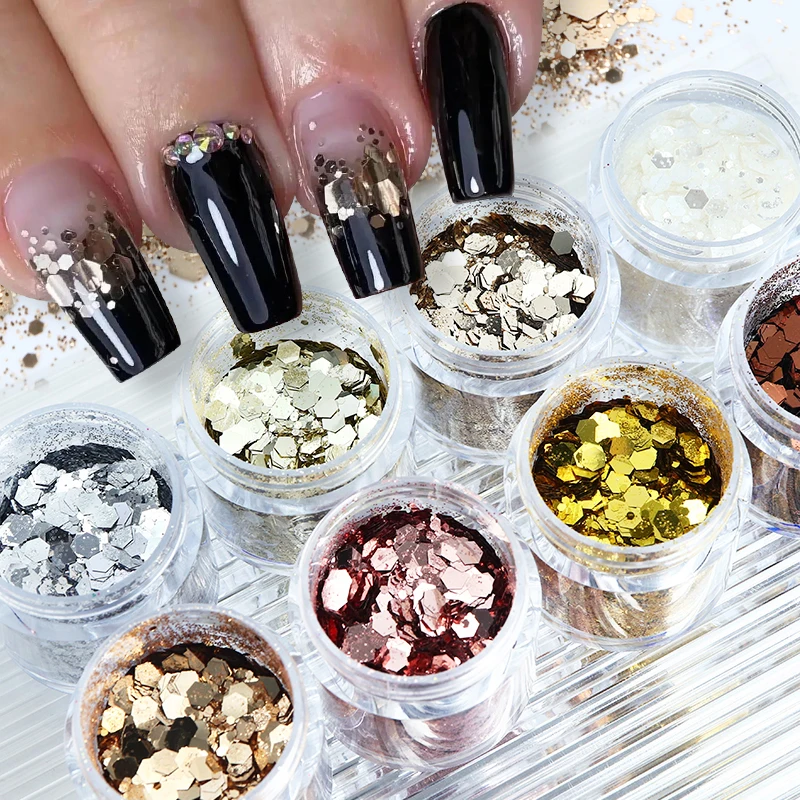 10ML Chunky Glitter Powder Nail Art Decorations Sparkly Gold Silver Mixed Hexagons Sequins Summer Nails Art Accessories DIY Tips AliExpress