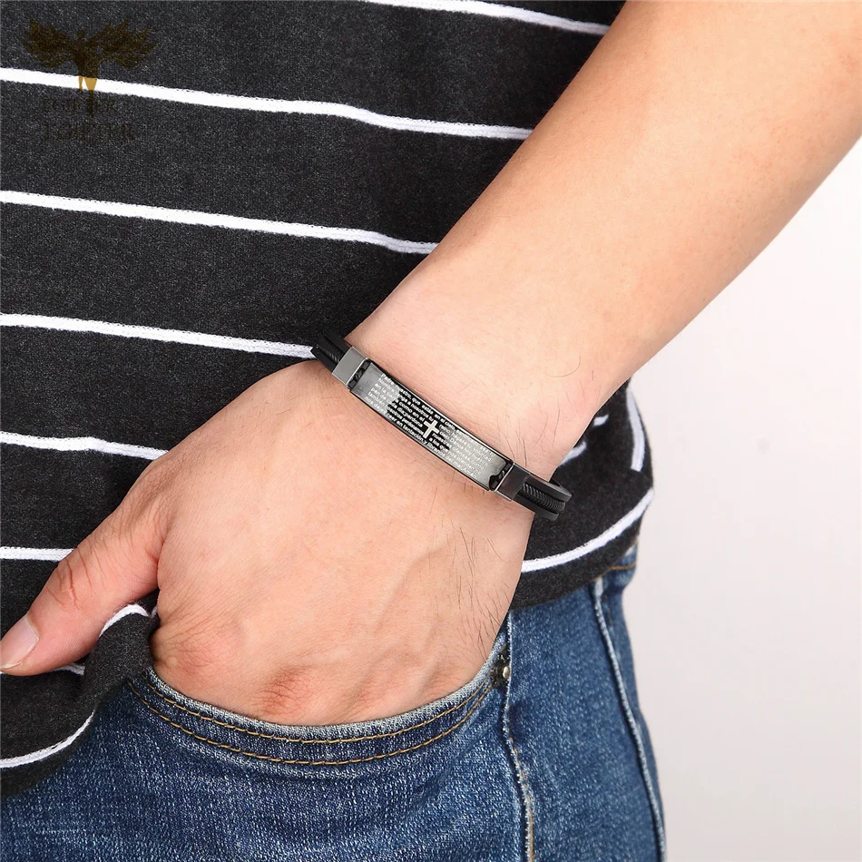 Cool-Cross-Bracelets-with-Bible-Prayer-Spanish-Letter-Stainless-Steel ...