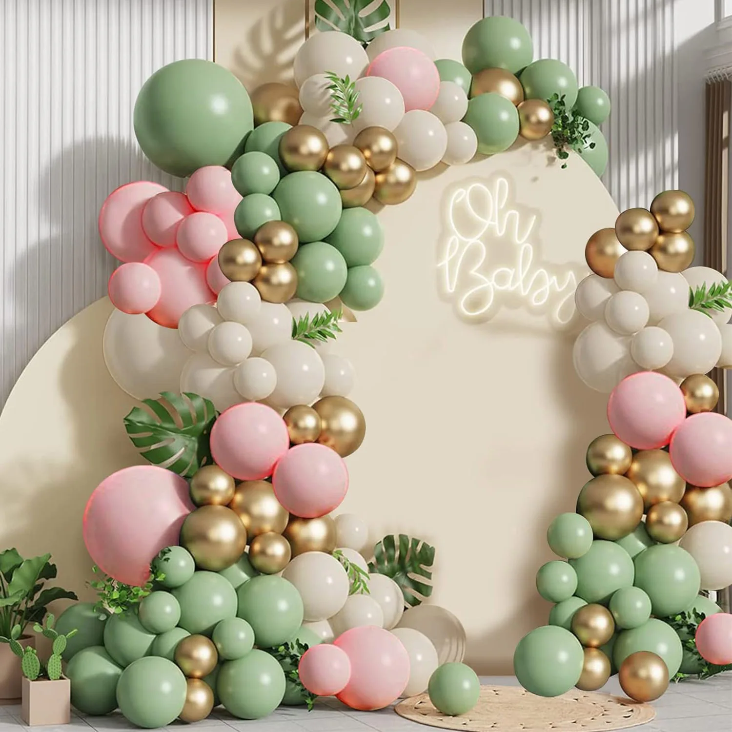 Globos-piezas-de-color-verde-oliva-rosa-arena-y-blanco-decoraci-n-para ...