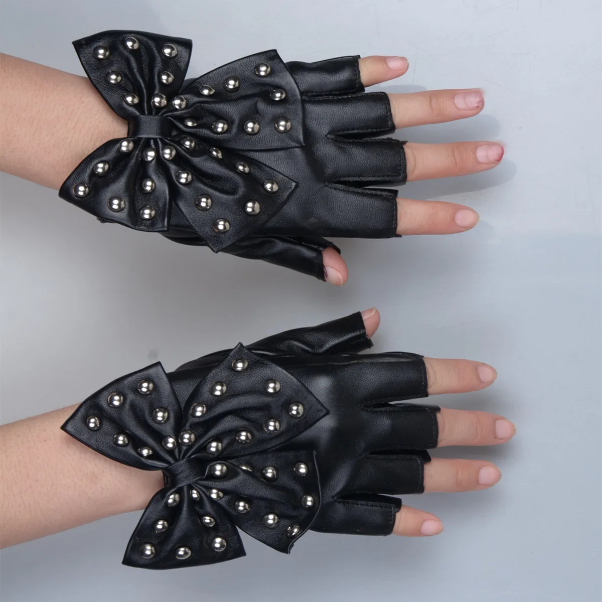 Women-Bow-Rivet-Gloves-Performance-Performance-Half-Finger-Gloves ...