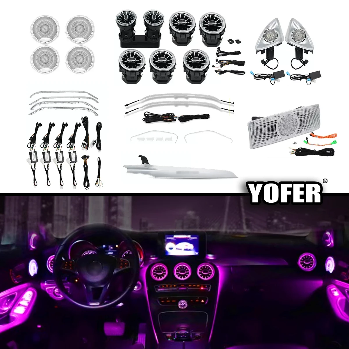 64-Colors-LED-Ambient-Lighting-For-Mercedes-Benz-C-GLC-Class-C260-C300 ...