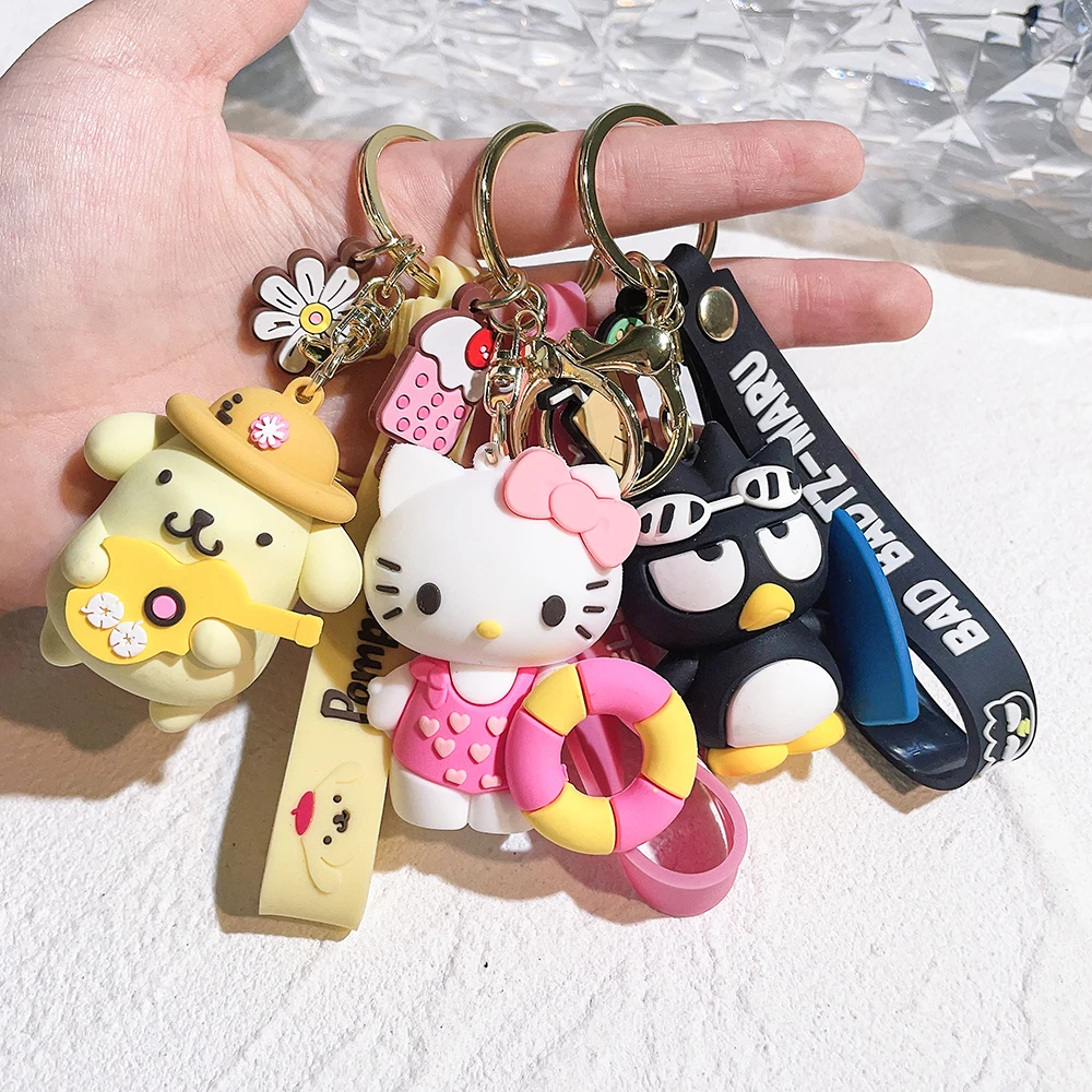Kawaii-Sanrio-Keychain-Kuromi-Cinnamoroll-Pom-Pom-Purin-Pvc-Doll-Key ...