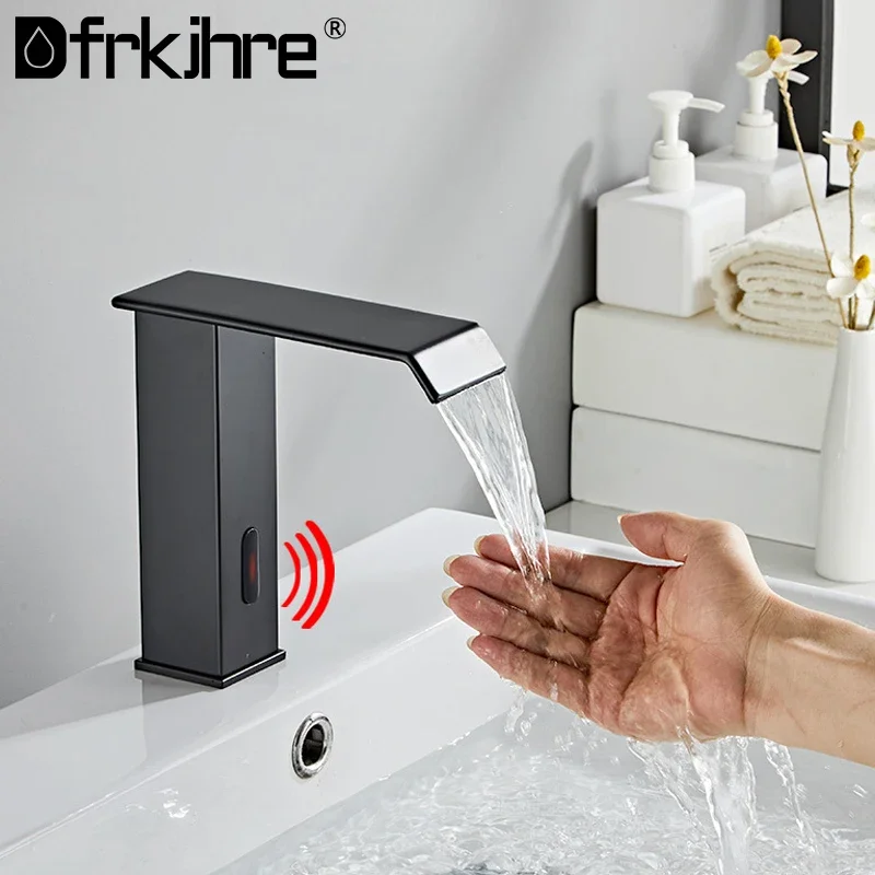 Luxury-Matte-Black-Sensor-Bathroom-Faucet-Cold-and-Hot-Deck-Mounted-Tap ...