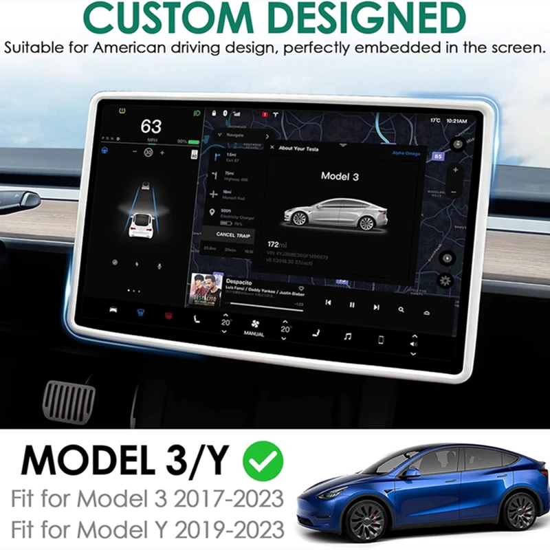 For-Tesla-Model-3-Y-Silicone-Protective-Frame-Edge-Cover-Central ...