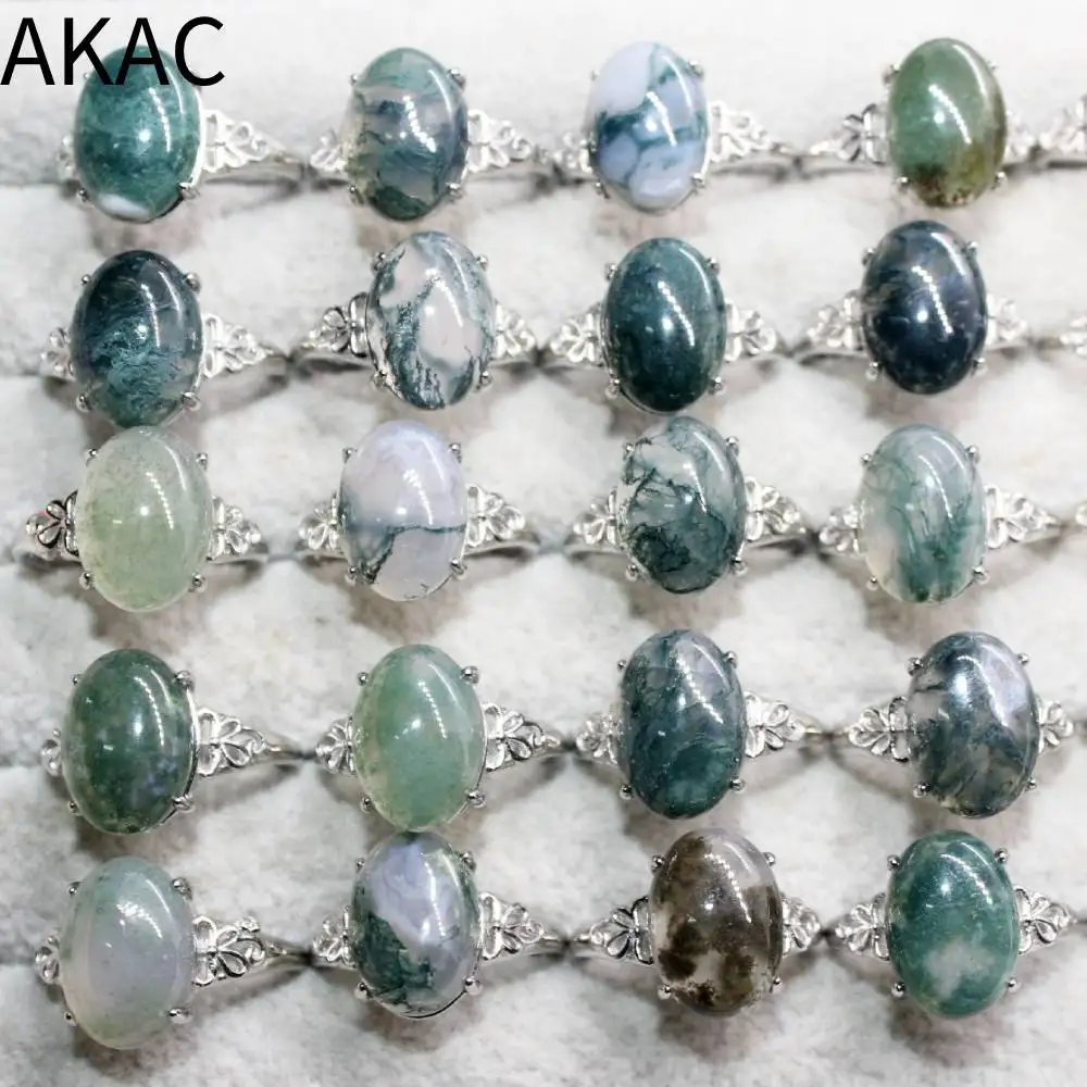 5rings-AKAC-approx10-13mm-natural-green-moss-agate-adjustable-white ...