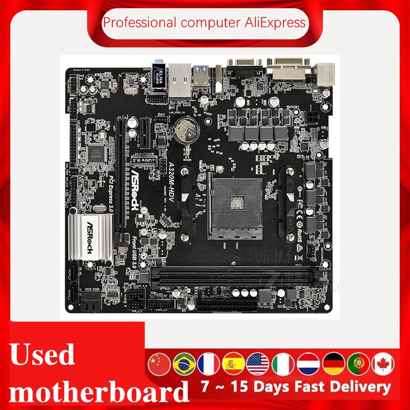 ASRock A320M HDV 마더 보드 소켓 AM4 DDR4 용 AMD A320 A320M 오리지널 데스크탑 메인 보드 메인 ...