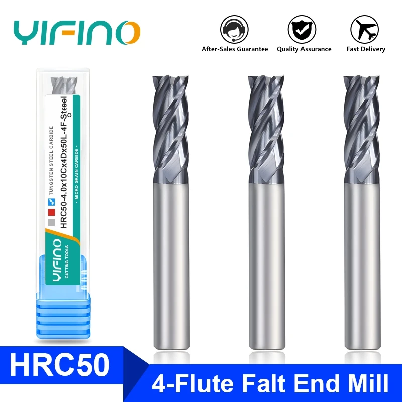 YIFINO-HRC50-4-Flute-Flat-End-Mill-Tungsten-Steel-Carbide-Nano-Coating ...