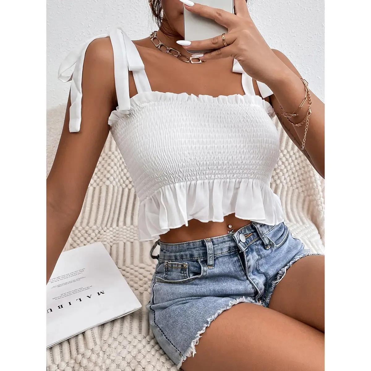 Women-s-off-the-shoulder-Halter-Strap-Strap-Knot-Halter-Pleated-high ...