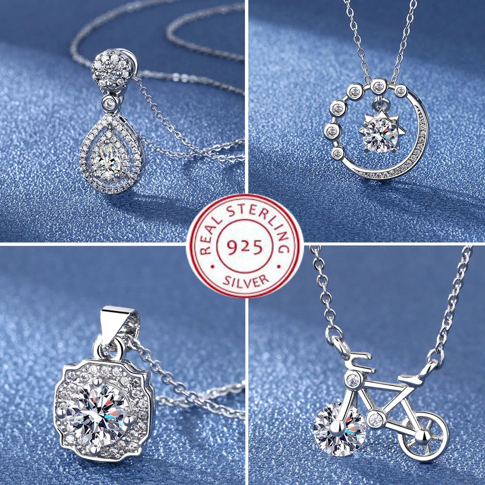 925 Sterling Silver Necklace For Women Round Pendent Sparkling Pave CZ ...