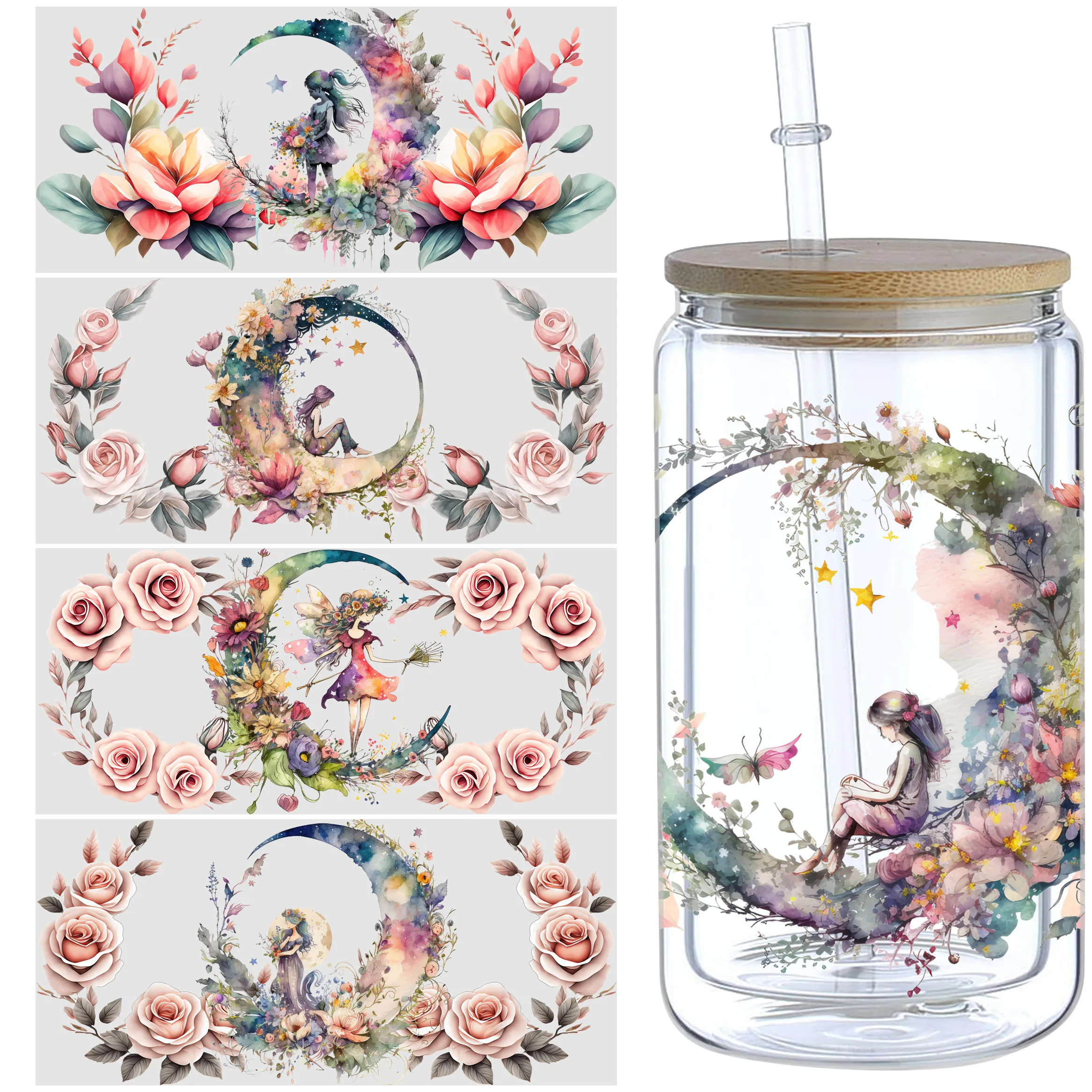 5 sheet Moon with Fairy UV DTF cup stickers, DTF friction transfer ...