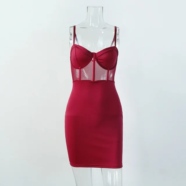 Sexy See-through Bodycon Dress Woman Fishbone Built In Bra Spaghetti ...