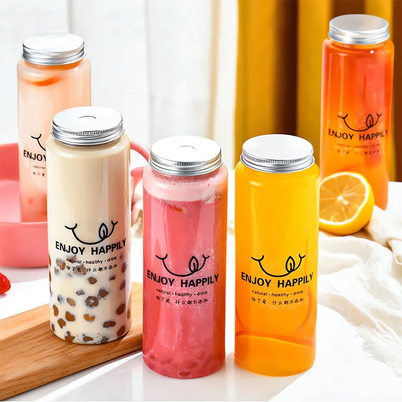 20pcs/pack 500ml Bubble Tea Bottle Disposable Plastic Juice Bottle ...