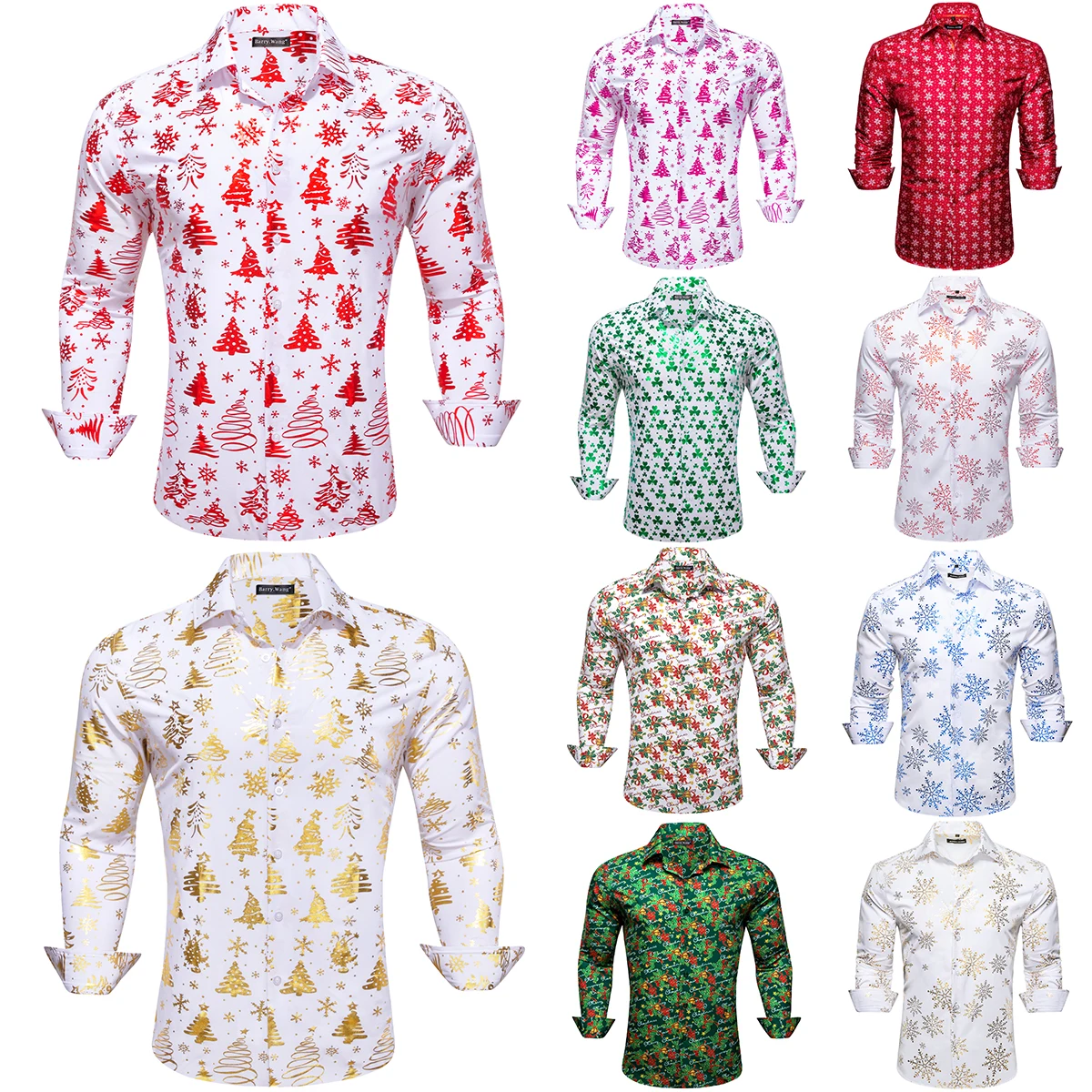Designer-Mens-Shirts-Silk-Long-Sleeve-White-Red-Blue-Green-Christmas ...