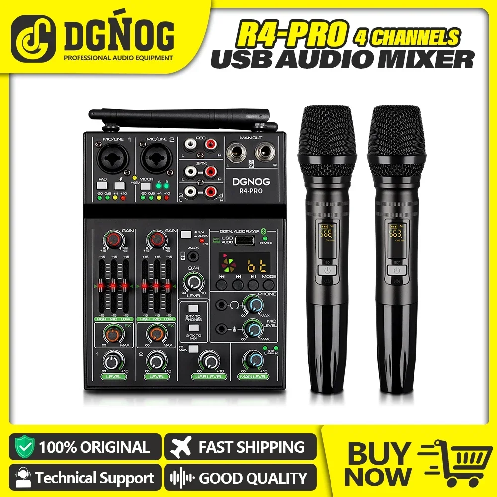 4-Channels-Audio-Mixer-with-Dual-Wireless-Microphone-USB-Sound-Mixers ...