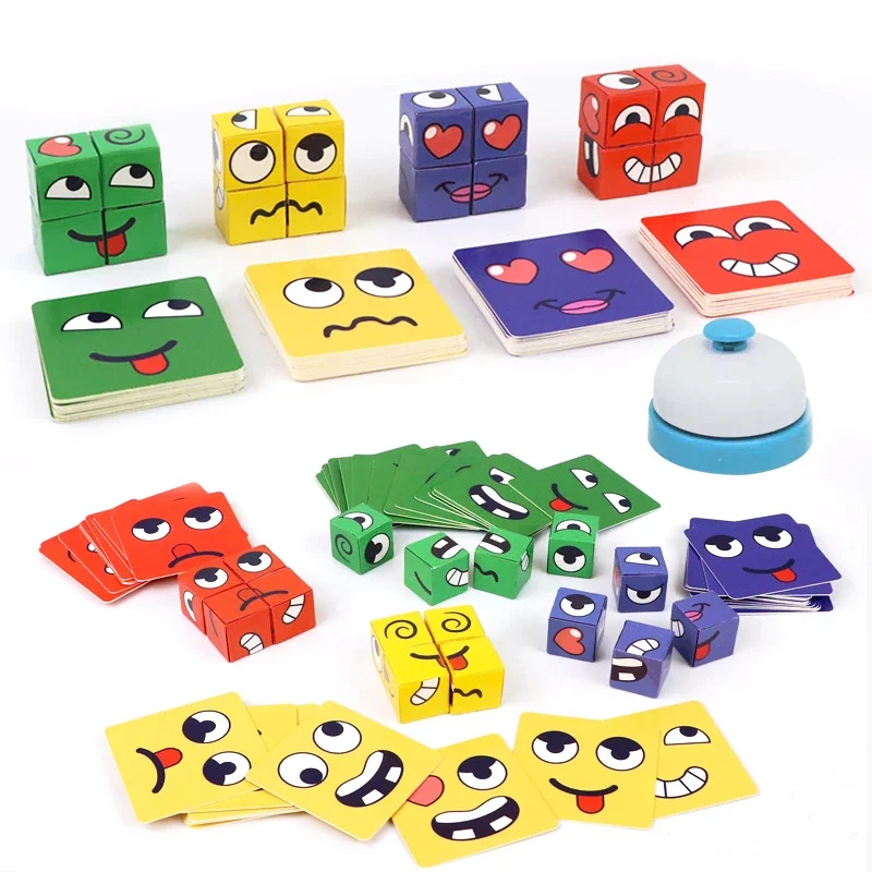Kids-Face-Change-Expression-Puzzle-Building-Blocks-Montessori-Cube ...