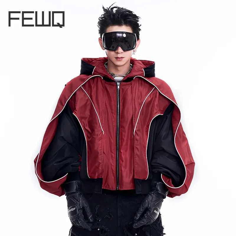 FEWQ-Short-Hooded-Splicing-Design-Men-Jacket-2024-New-Long-Sleeve ...
