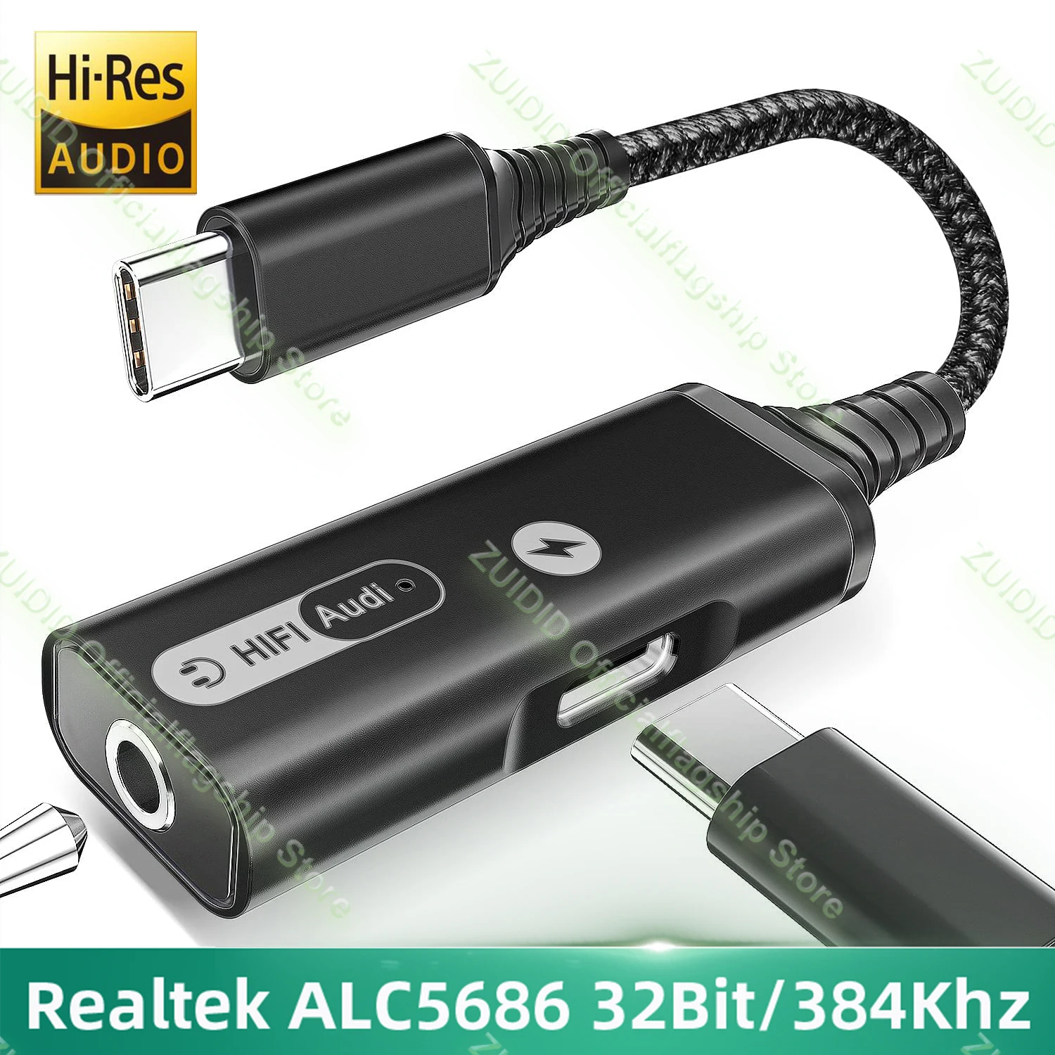 USB 타입 C ~ 3.5mm, USB C 이어폰 어댑터, 2 인 1 PD60W 고속 충전 32Bit, 384KHz DAC ...