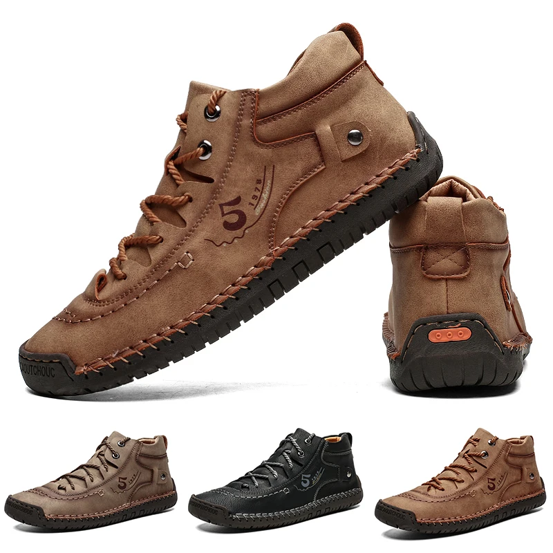 Pure-Handmade-Genuine-Leather-Hiking-Shoes-High-tops-Sneakers ...