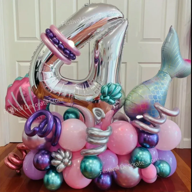 32pcs-Shell-Mermaid-Tail-Balloons-Set-32inch-Number-0-9-Foil-Balloon ...