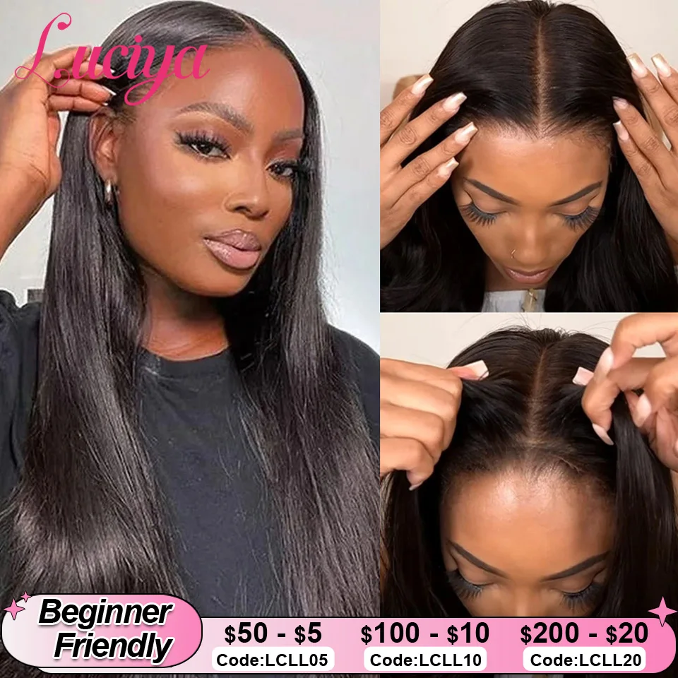 Wear And Go Glueless Wigs 5x5 HD Transparent Pre Cut Lace Human Hair Wigs For Women Brazilian ...