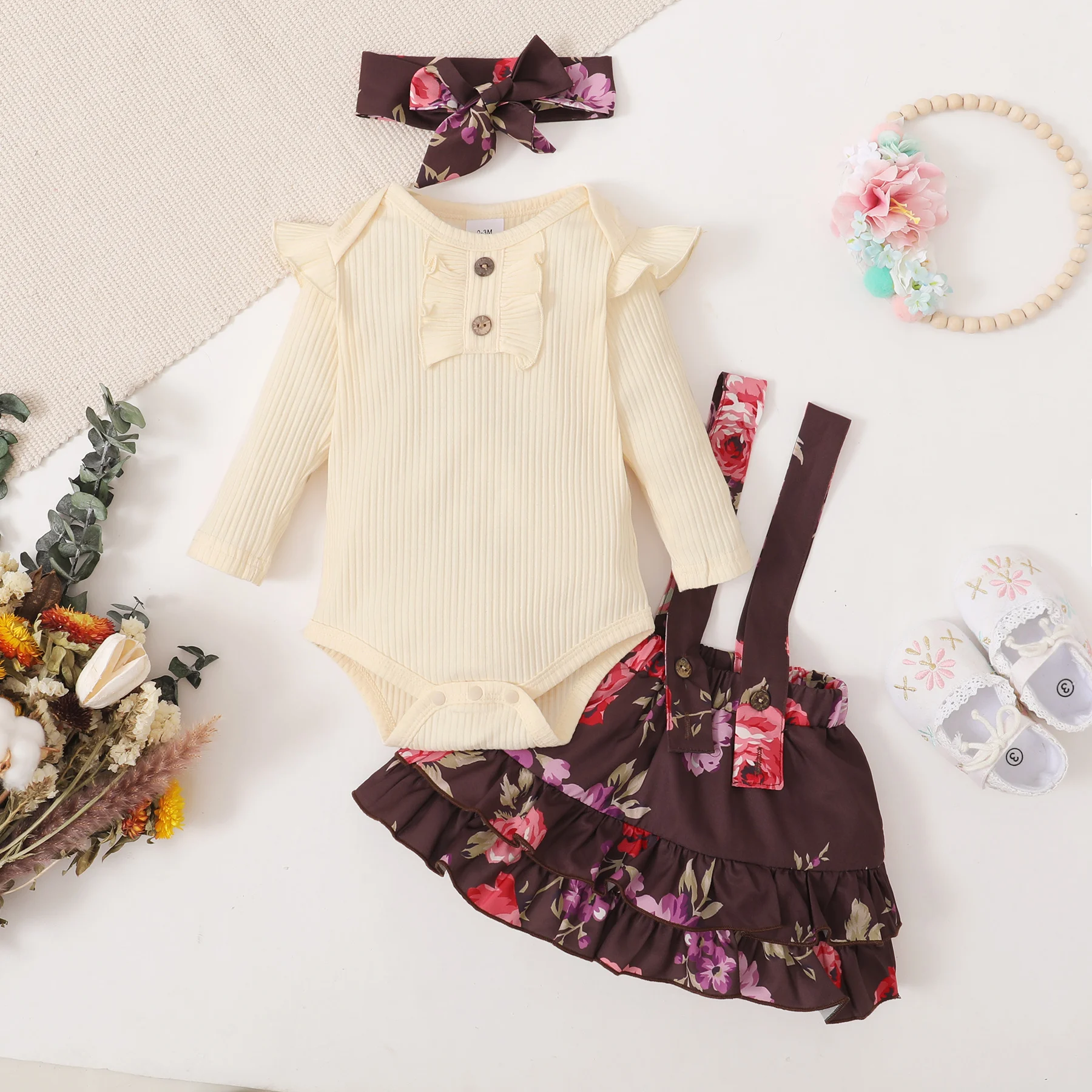 Hibobi Design 3Pcs Suits Baby Girl Long Sleeve Jumpsuit & Floral ...