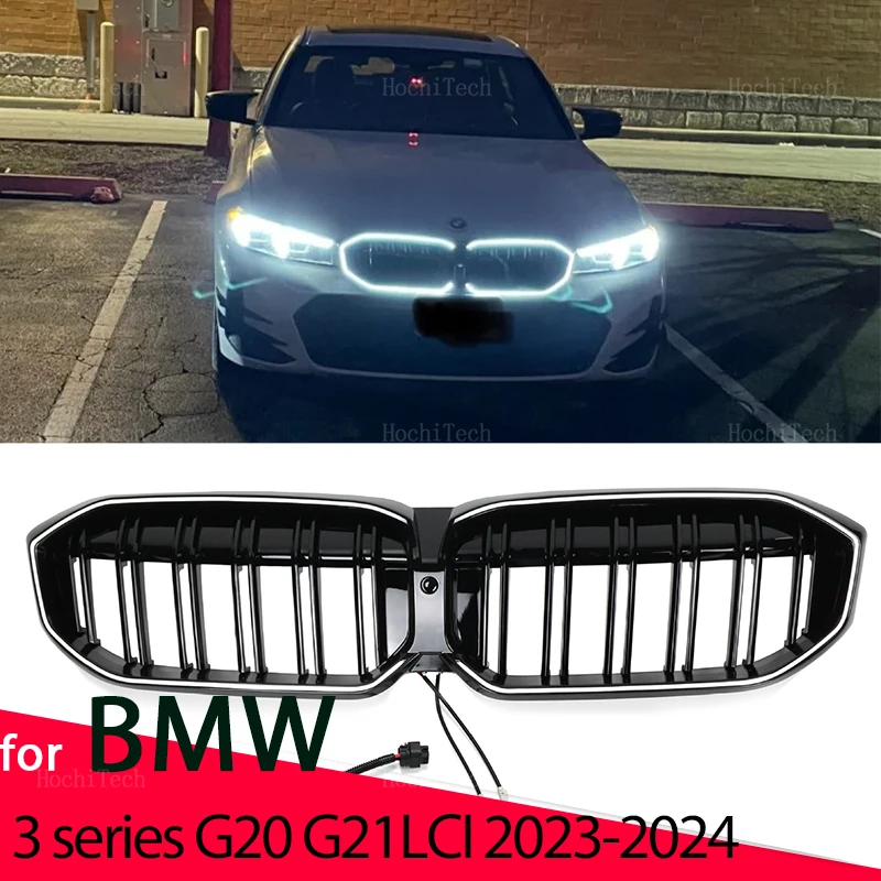 LED Light New Look Car Grille Grill Front Kidney Glossy 2 Line Double ...